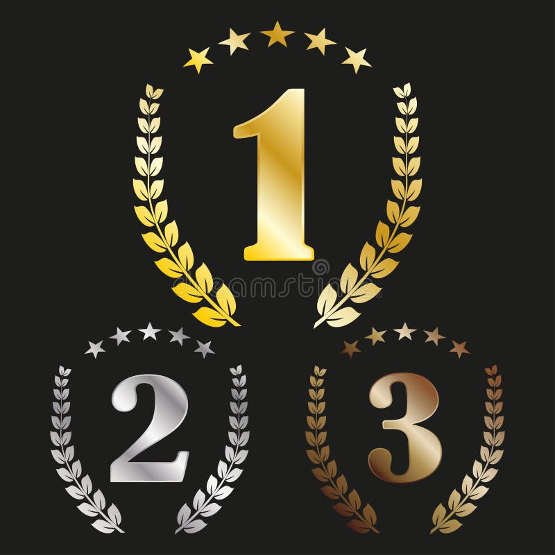 Number 1, 2, 3 with a Laurel Wreath and Stars Stock Vector ...