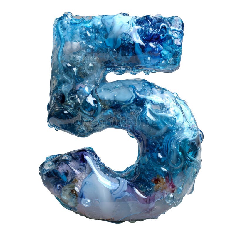 Number 5 Liquid Font, Five Gel Digit Isolated on White Transparent ...
