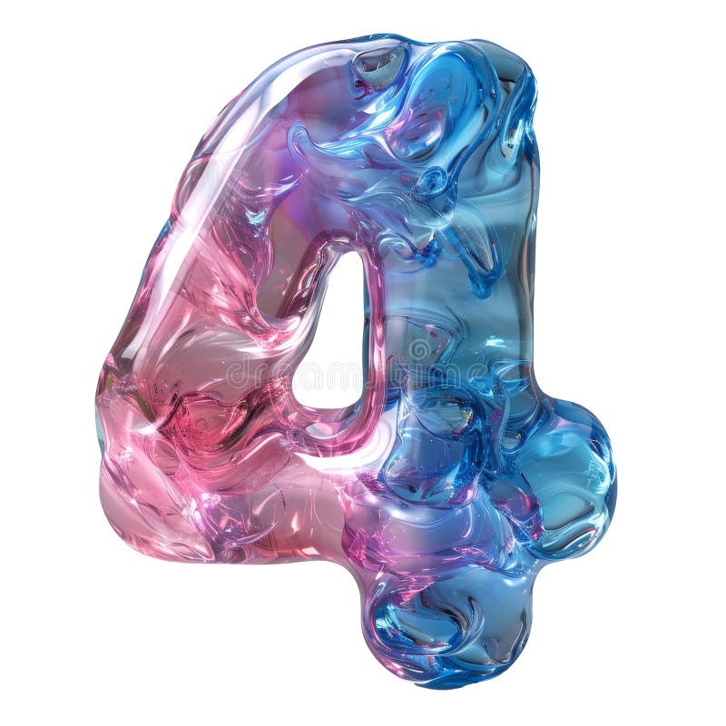 Number 4 Liquid Font, Four Gel Digit Isolated on White Transparent ...