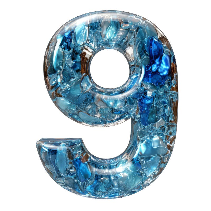 Number 9 Liquid Font, Nine Gel Digit Isolated on White Transparent ...