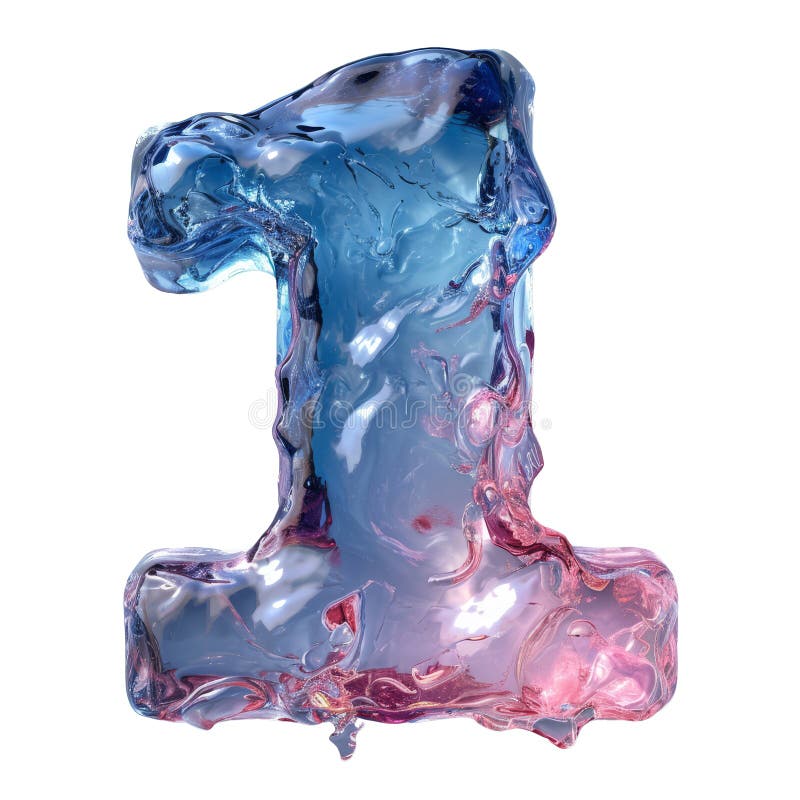 Number 1 Liquid Font, One Gel Digit Isolated on White Transparent Stock ...