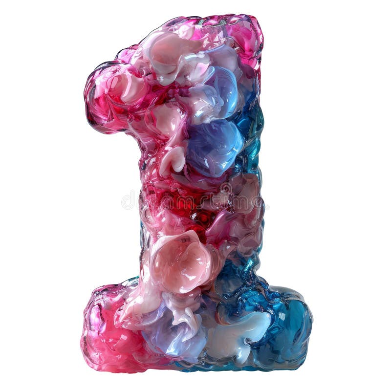 Number 1 Liquid Font, One Gel Digit Isolated on White Transparent Stock ...