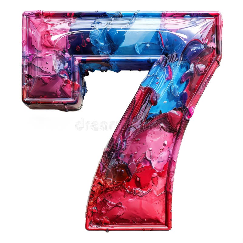 Number 7 Liquid Font, Seven Gel Digit Isolated on White Transparent ...