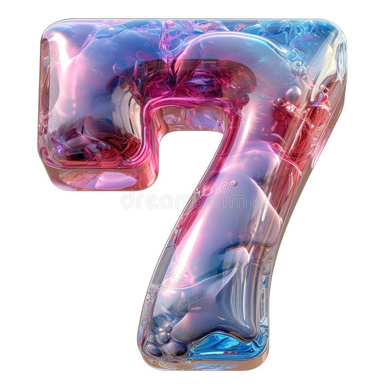 Number 7 Liquid Font, Seven Gel Digit Isolated on White Transparent ...
