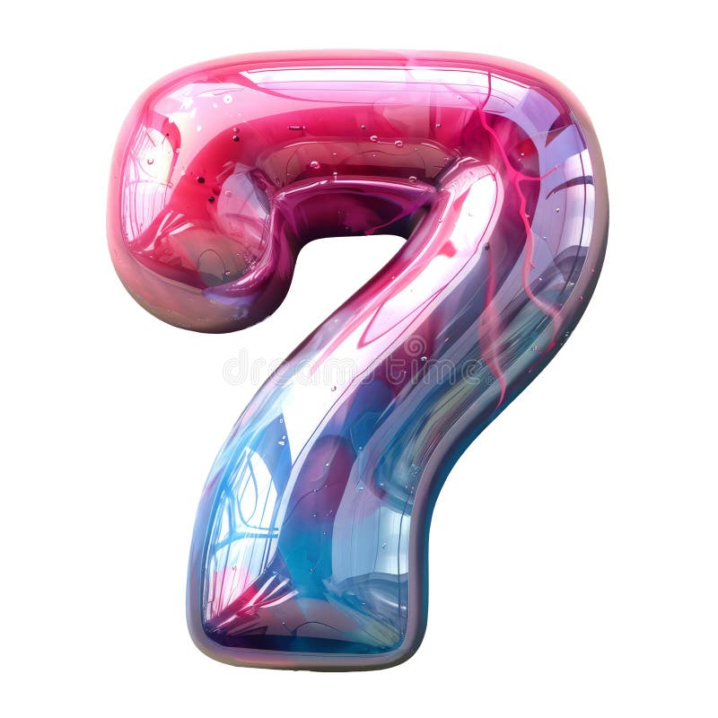 Number 7 Liquid Font, Seven Gel Digit Isolated on White Transparent ...