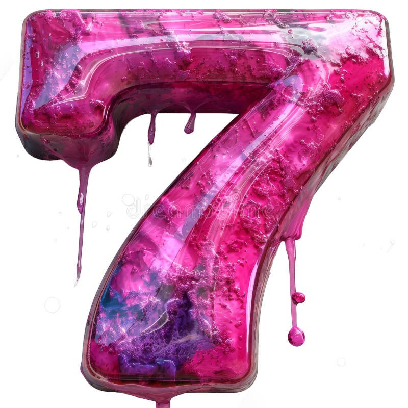 Number 7 Liquid Font, Seven Gel Digit Isolated on White Transparent ...