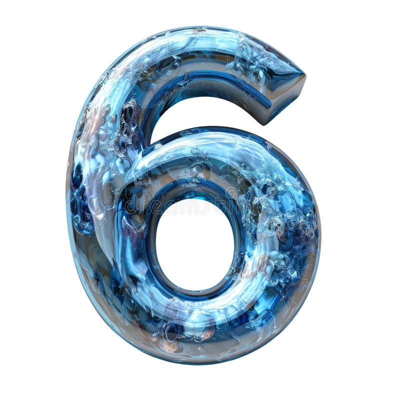 Number 6 Liquid Font, Six Gel Digit Isolated on White Transparent Stock ...