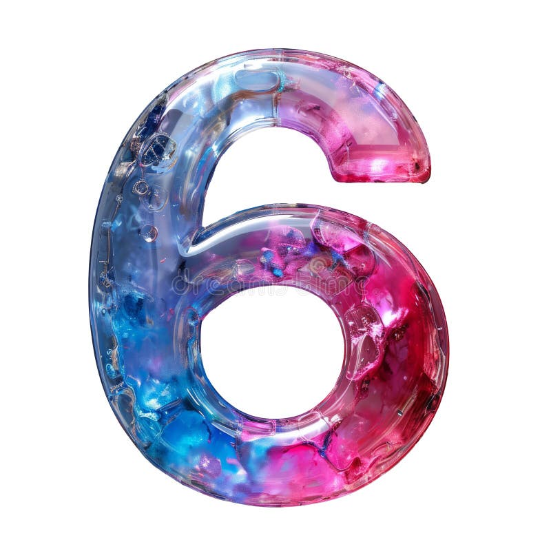 Number 6 Liquid Font, Six Gel Digit Isolated on White Transparent Stock ...