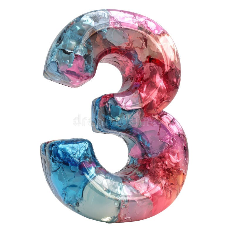Number 3 Liquid Font, Three Gel Digit Isolated on White Transparent ...
