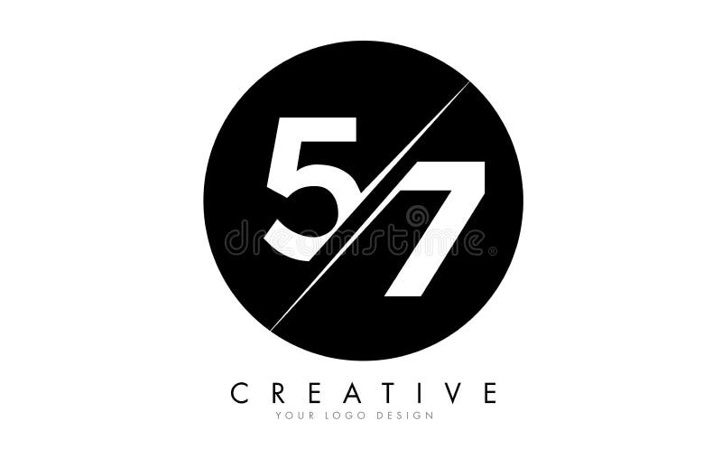 57 5 7 Number Logo Design with a Creative Cut and Black Circle ...