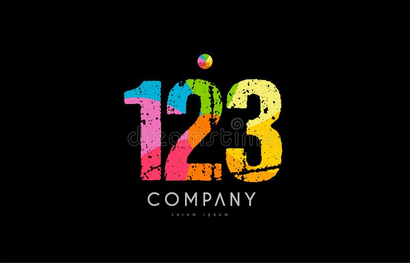 123 Number Grunge Color Rainbow Numeral Digit Logo Stock Vector ...