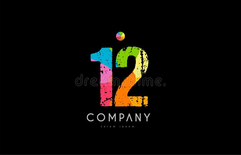 12 Number Grunge Color Rainbow Numeral Digit Logo Stock Illustration ...