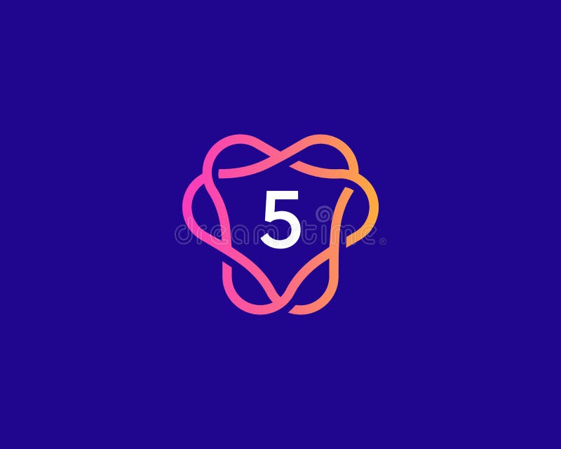Number 5 Logo Icon Design Template. Creative Linear Wreath Frame Emblem ...