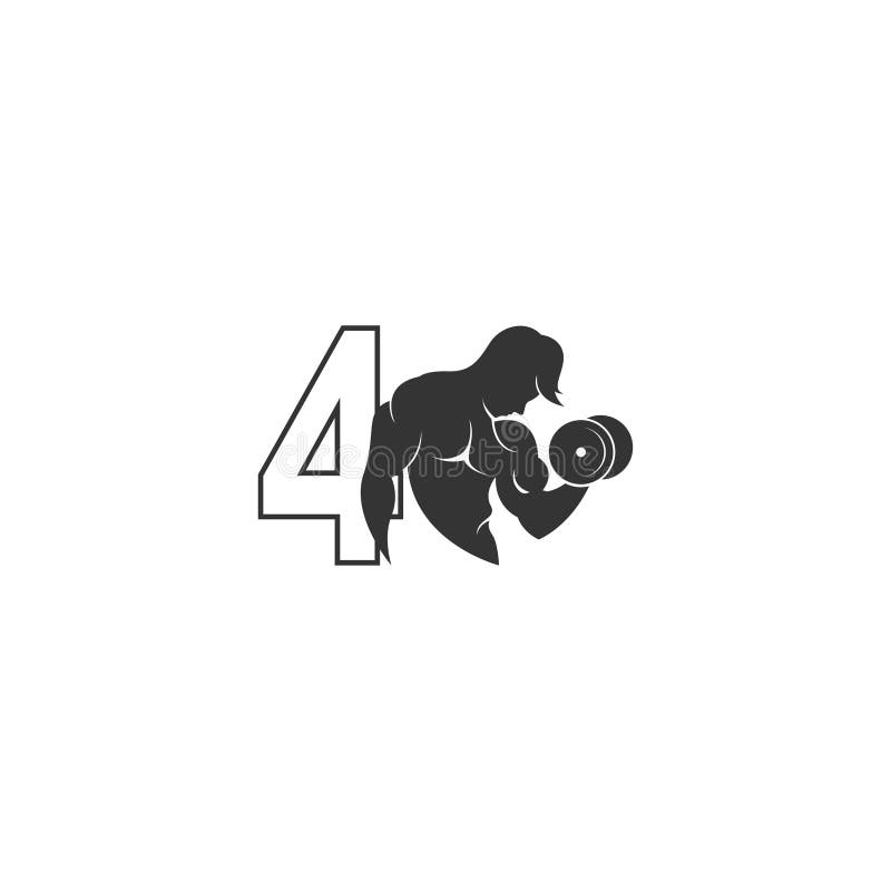 Number 4 Logo Icon with a Person Holding Barbell Design Vector Stock ...