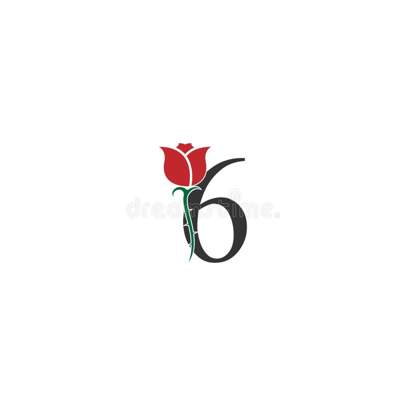 Number 6 Logo Icon with Rose Design Vector Stock Vector - Illustration ...