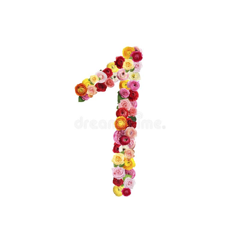 Number 1 Made of Beautiful Flowers on White Background Stock ...
