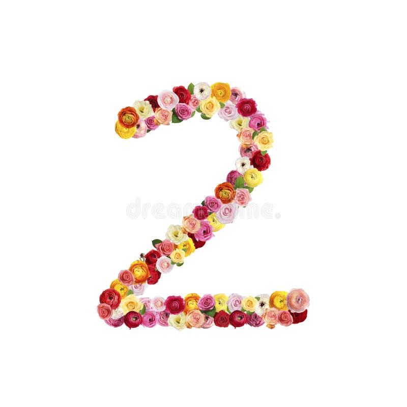 Number 2 Made of Beautiful Flowers on White Background Stock ...