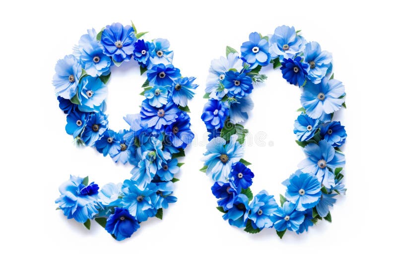 Number 90 Made of Blue Flowers Isolated Stock Illustration ...