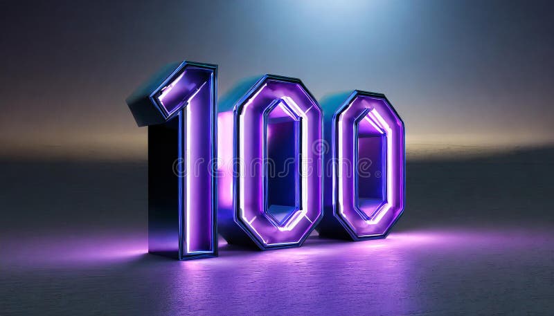 Number 100 Made of Blue-purple Neon Light Blocks Isolated on Blurred ...