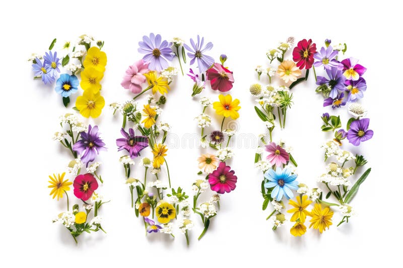 Number 100 Made of Colorful Flowers Isolated Stock Illustration ...