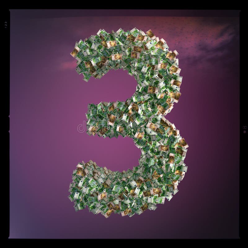 The Number 3 Made from Euro Banknotes Stock Illustration - Illustration ...
