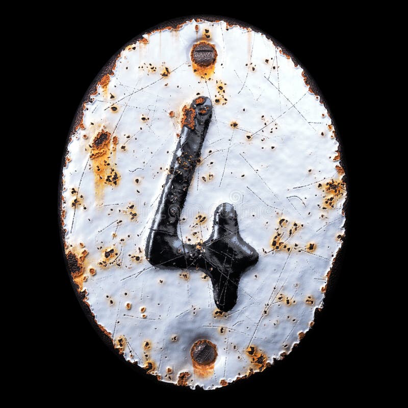 Number 4 Made of Forged Metal on the Background Fragment of a Metal ...
