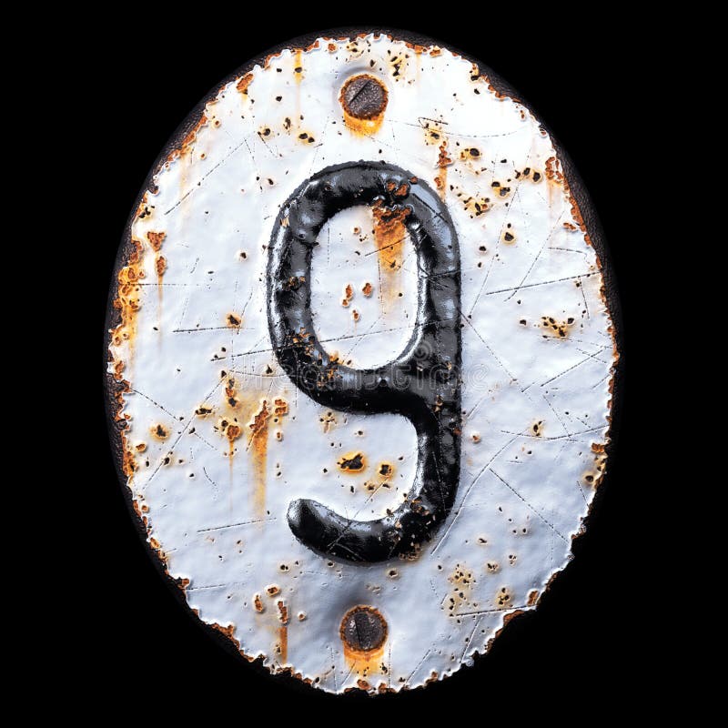 Number 9 Made of Forged Metal on the Background Fragment of a Metal ...