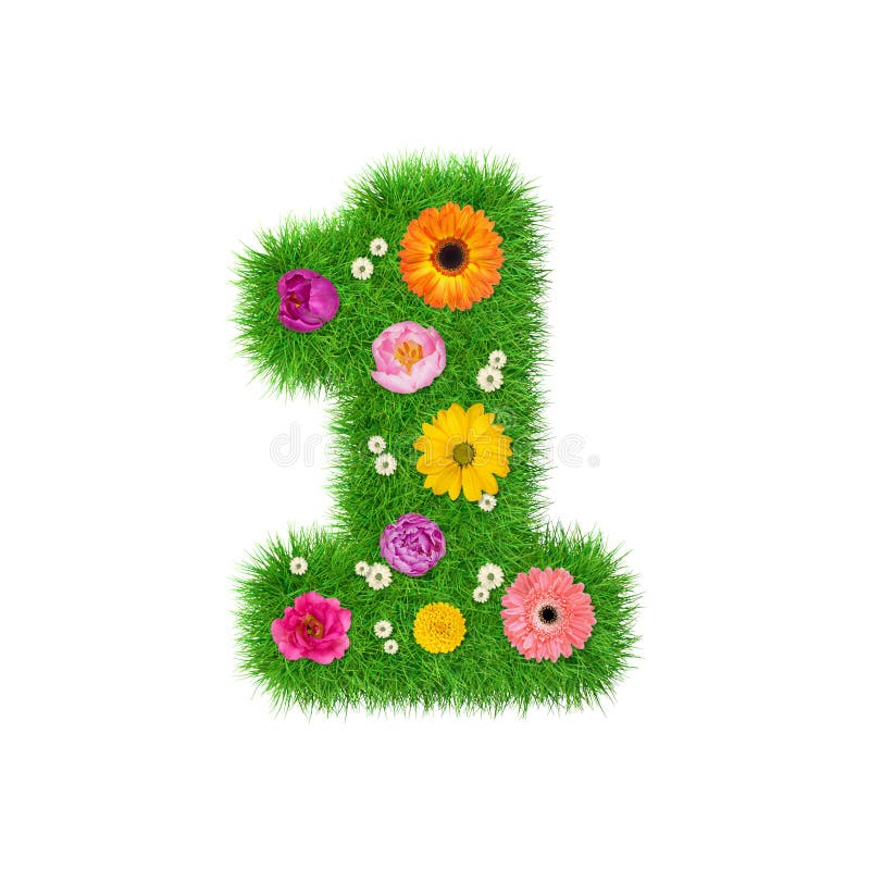 Number 3 Made of Grass and Colorful Flowers, Spring Concept for Graphic ...