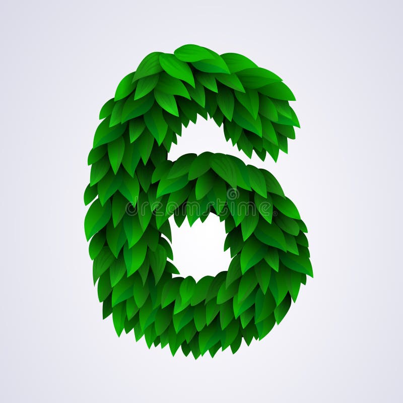 Number 6 Made of Green Leaves. Stock Vector - Illustration of isolated ...