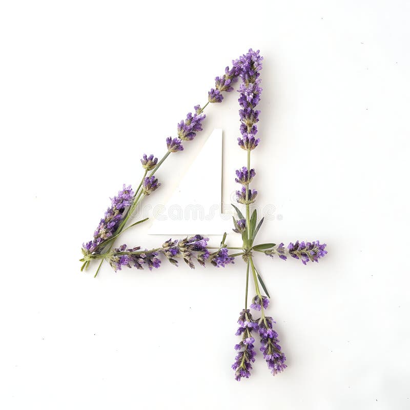 Number 4 Made with Lavender Flowers Isolated on White Background Stock ...