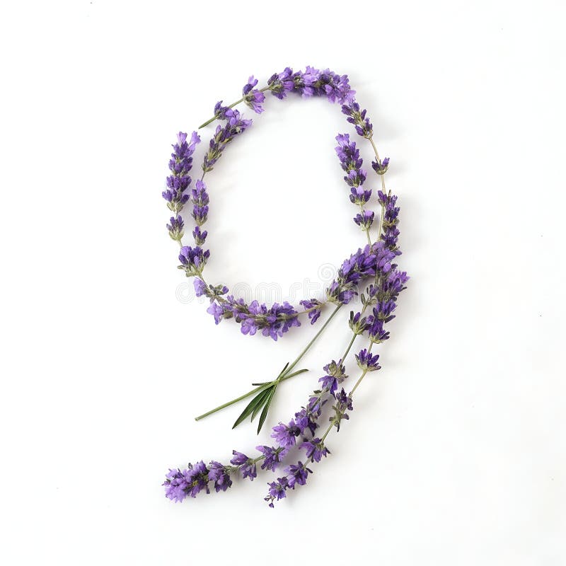 Number 9 Made with Lavender Flowers Isolated on White Background Stock ...