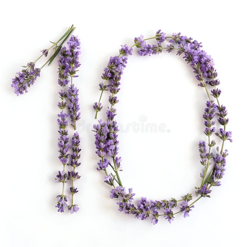 Number 10 Made with Lavender Flowers Isolated on White Background Stock ...