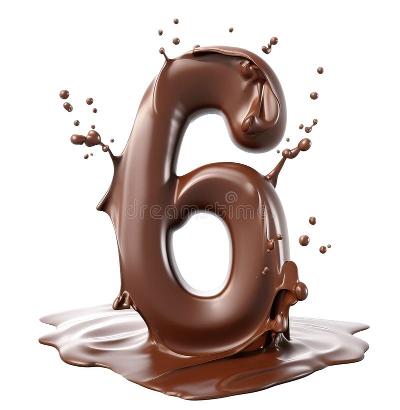 Number 6 Made of Melting Chocolate in Splash Over White. Generative AI ...