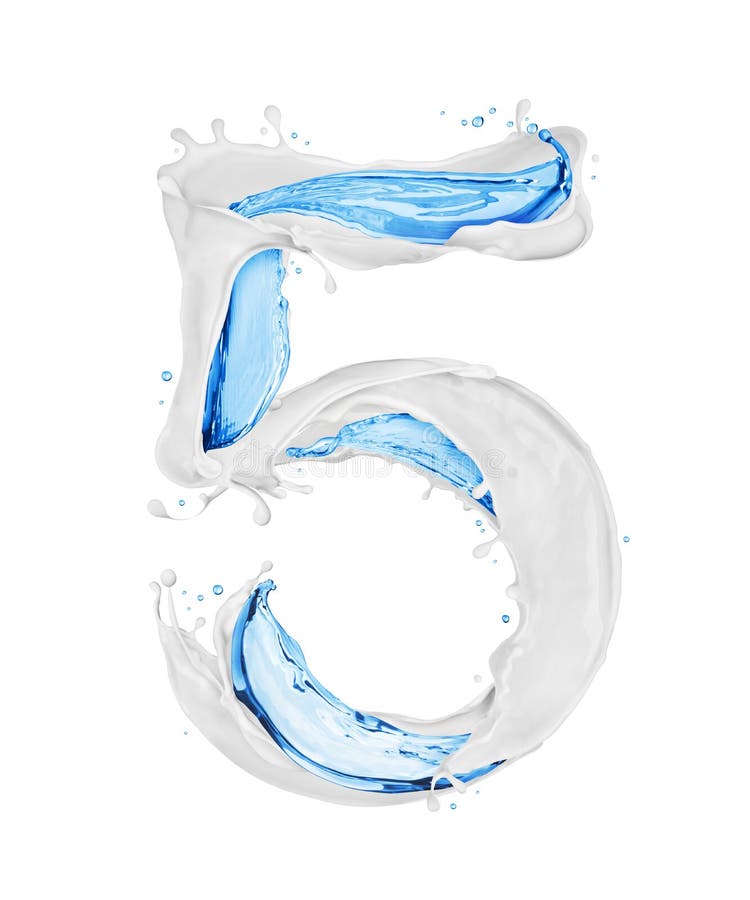 Number 5 Made with Milk and Water Splashes on White Background Stock ...
