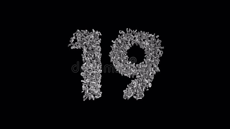 Number 19 Made of Numbers with Alpha Channel. 3D Font Number Animation ...