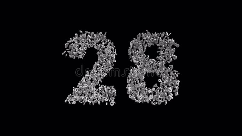 Number 28 Made of Numbers with Alpha Channel. 3D Font Number Animation ...