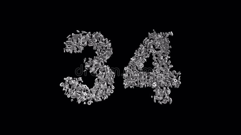 Number 34 Made of Numbers with Alpha Channel. 3D Font Number Animation ...