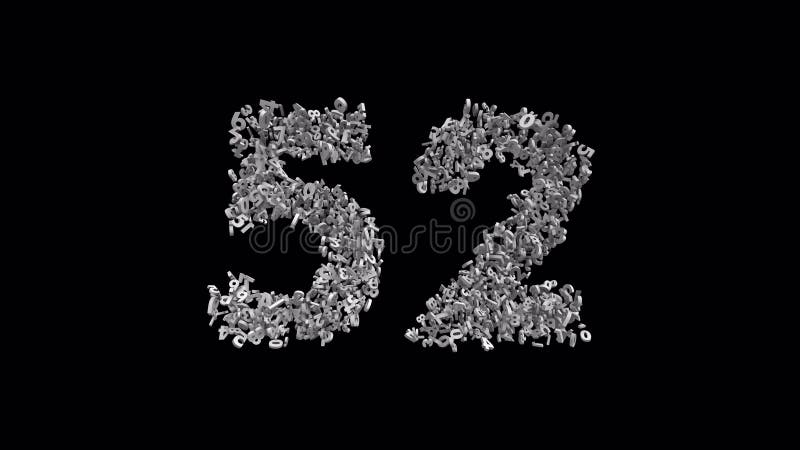 Number 52 Made of Numbers with Alpha Channel. 3D Font Number Animation ...