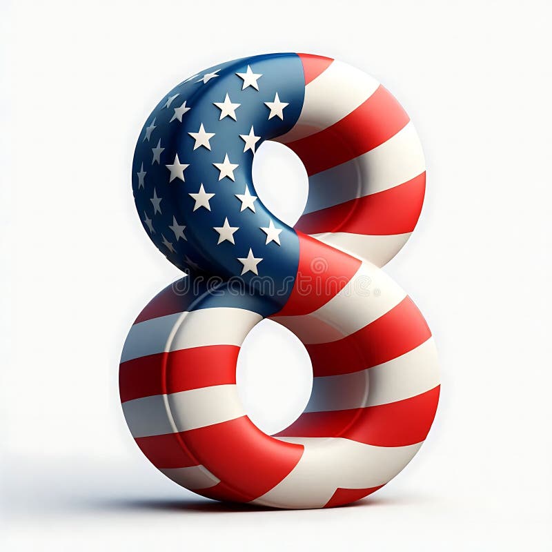 The Number 8 is Made Out of the American Flag. the Flag is Red, White ...