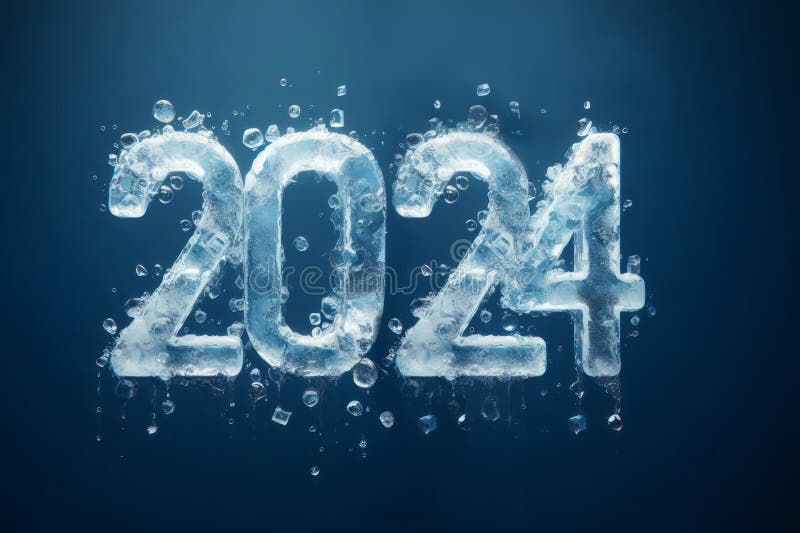A Number 2024 Made Out of Ice on a Blue Background, Clear Figures Stock ...