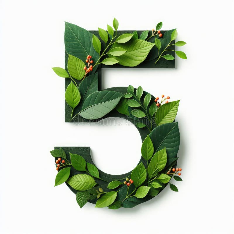 The Number 5 is Made Out of Leaves and Branches Stock Photo - Image of ...