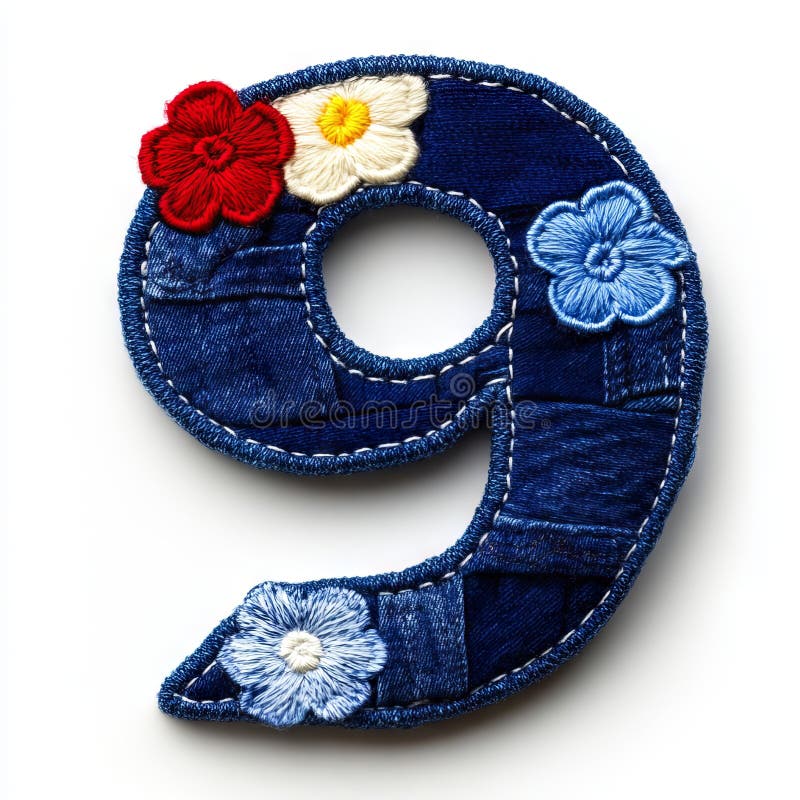 A Number 9 Made Out of a Pair of Jeans with Flowers on it Stock Photo ...