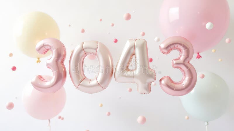 Number 3043 Made from Pink Balloon on White Background Stock ...