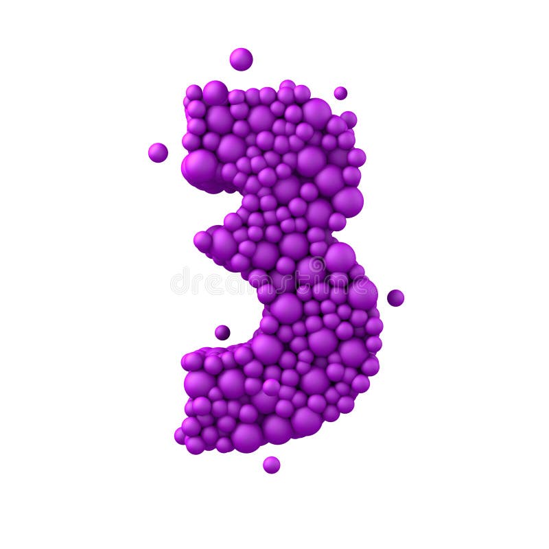 Number 3 Made of Plastic Beads, Purple Bubbles, Isolated on White, 3d ...