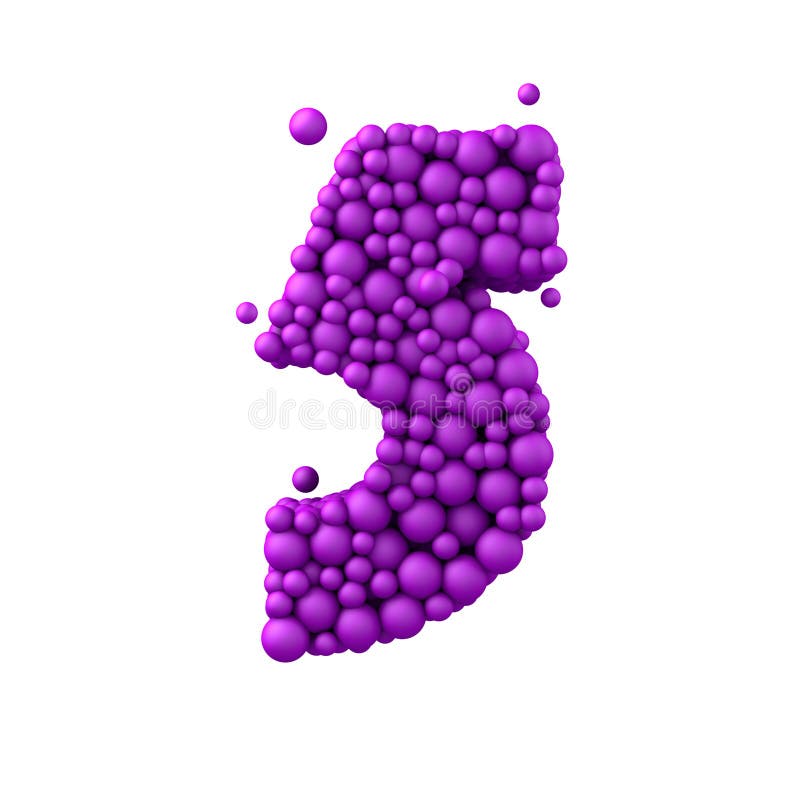 Number 5 Made of Plastic Beads, Purple Bubbles, Isolated on White, 3d ...