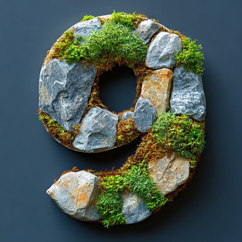 A Number 9 Made of Rocks Covered in Grass Stock Illustration ...