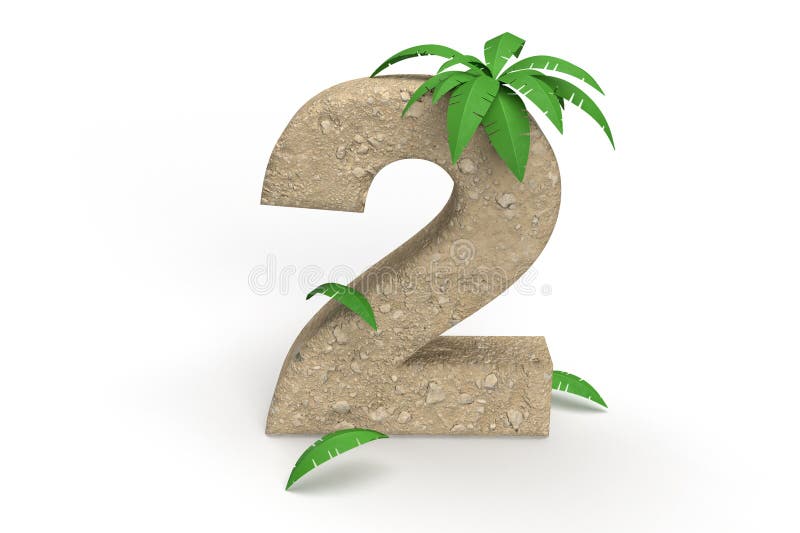 Number 2 Made of Sand with Palm Trees for Summer Vacation Stock ...