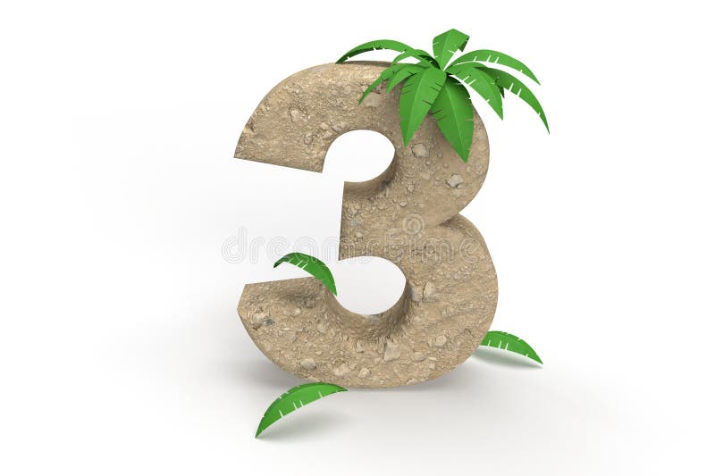 Number 3 Made of Sand with Palm Trees for Summer Vacation Stock ...