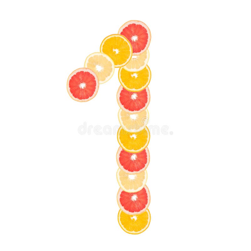 The Number `1` Made from Sliced Citrus Fruits. Oranges, Grapefruit ...
