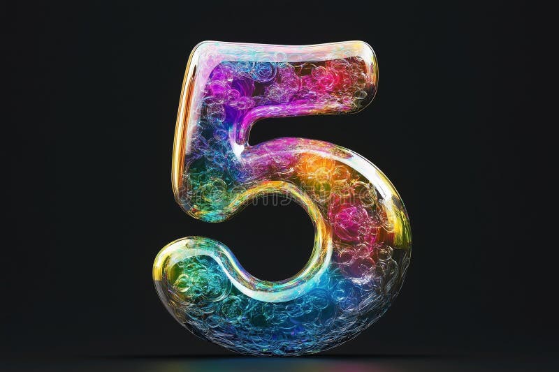 The Number "5" is Made of Soap Bubble, with Holographic Rainbow Colors ...